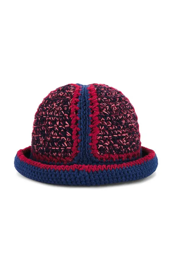Nicholas Daley Hand Crochet Bucket Hat In Burgundy Navy & Sienna
